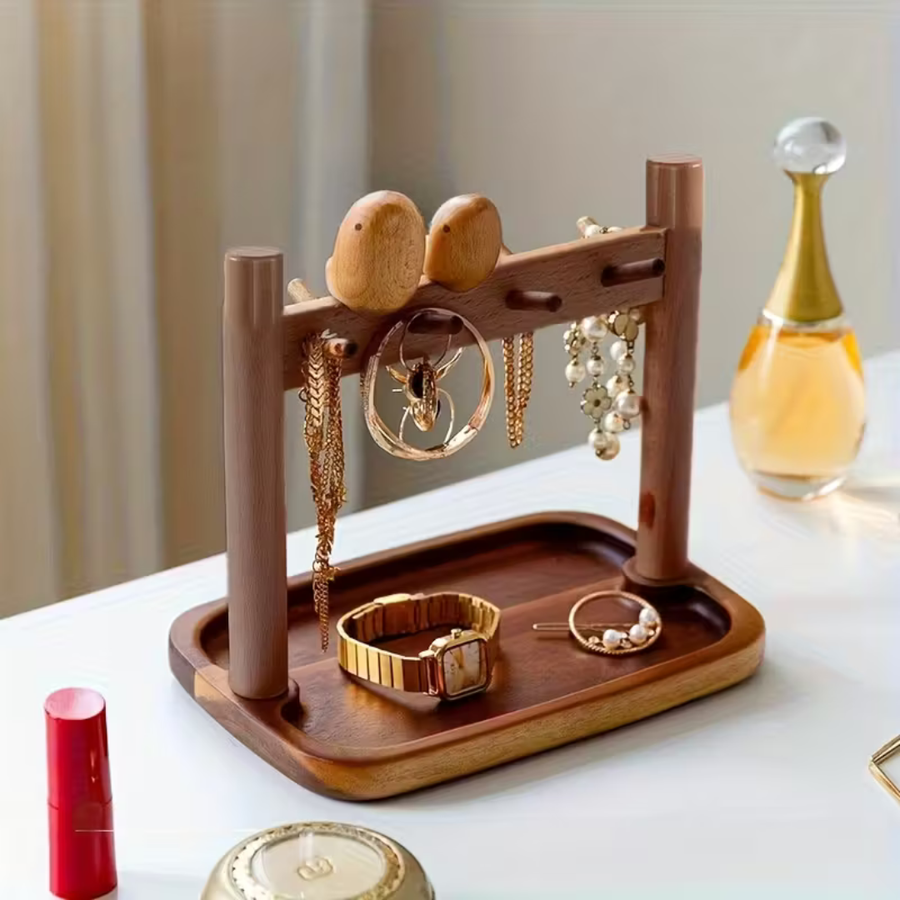 Smart Multi-Hook Design Modern Wooden Desktop Key Organizer