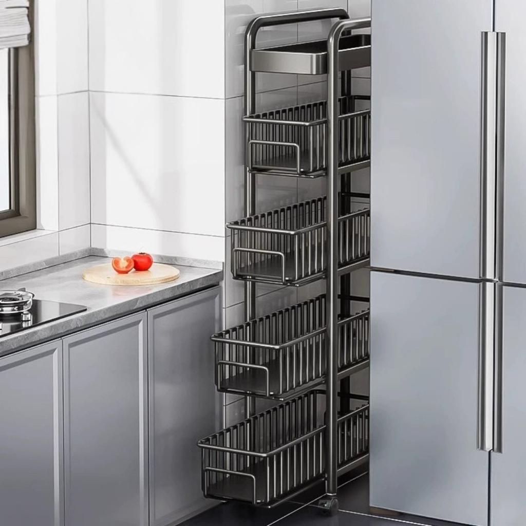 Slim Space-Saving Design Smooth Pull Out Rolling Utility Storage Rack