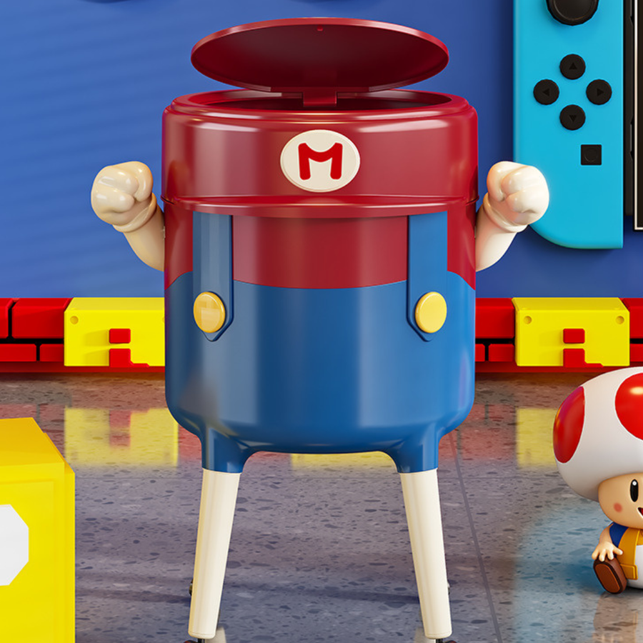 Super Mario Cartoon Style Wheeled Trash Can -13L Size