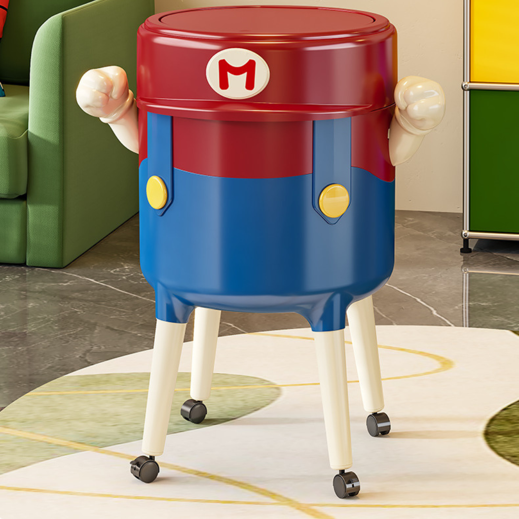 Super Mario Cartoon Style Wheeled Trash Can -13L Size