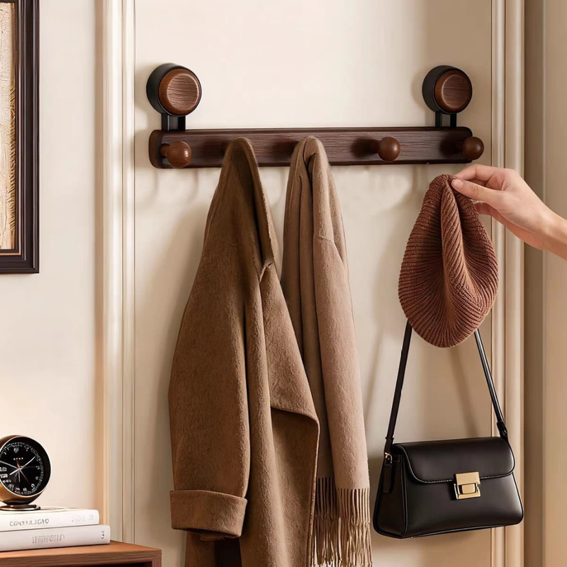 Multi-Utility Space Saver Solid Wood Wall Hook Rack
