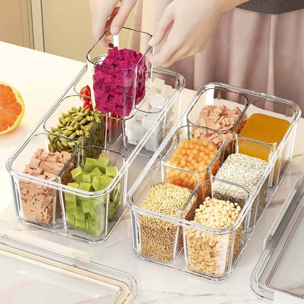 Clear Divided Multipurpose Airtight and Leakproof Storage Box With Han