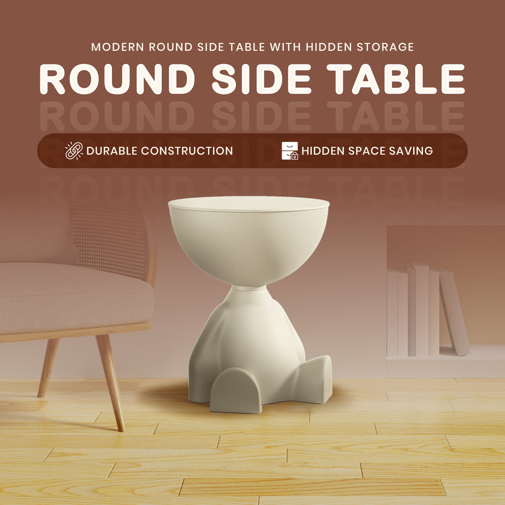 Homero Modern Round Side Table with Hidden Storage