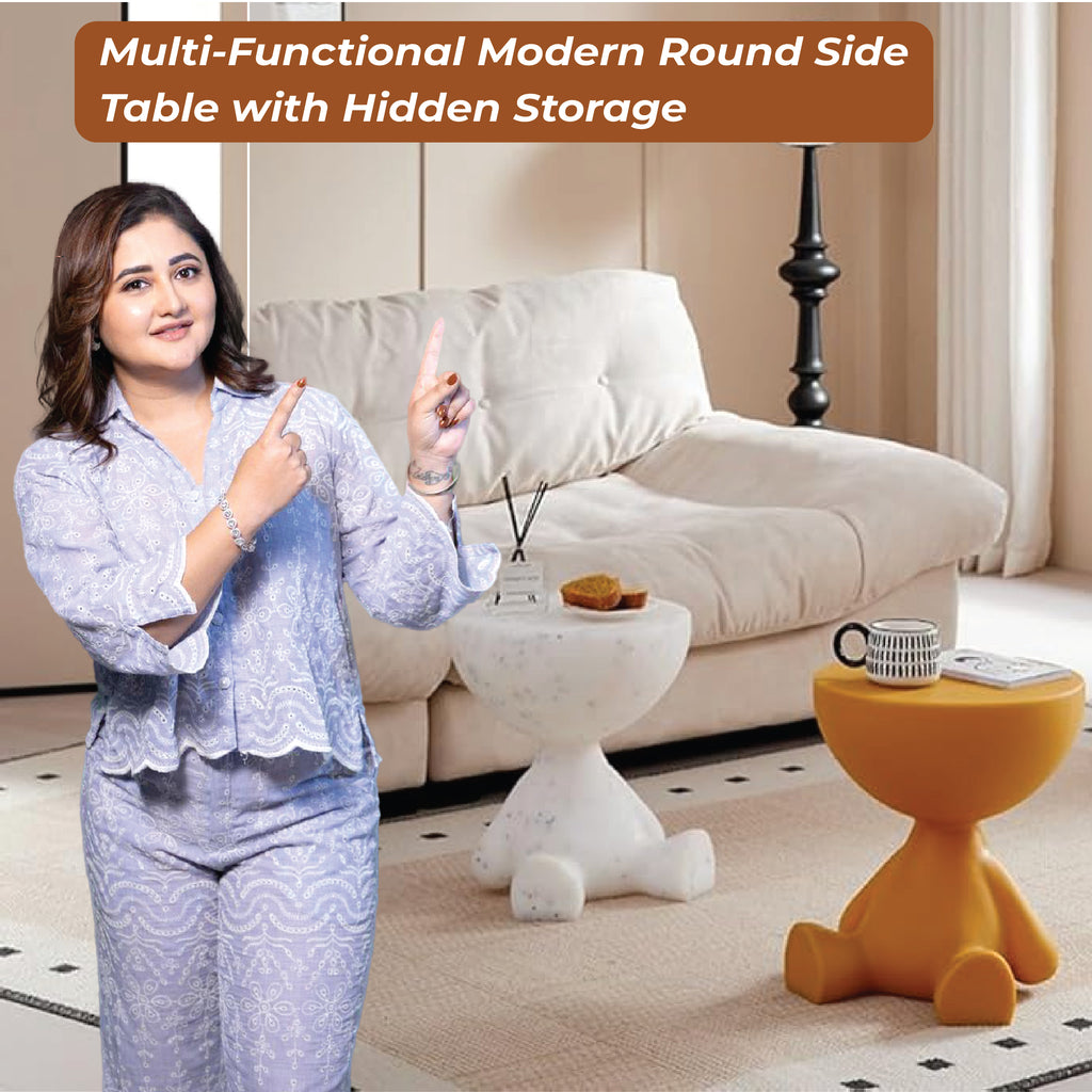 Multi-Functional Modern Round Side Table with Hidden Storage
