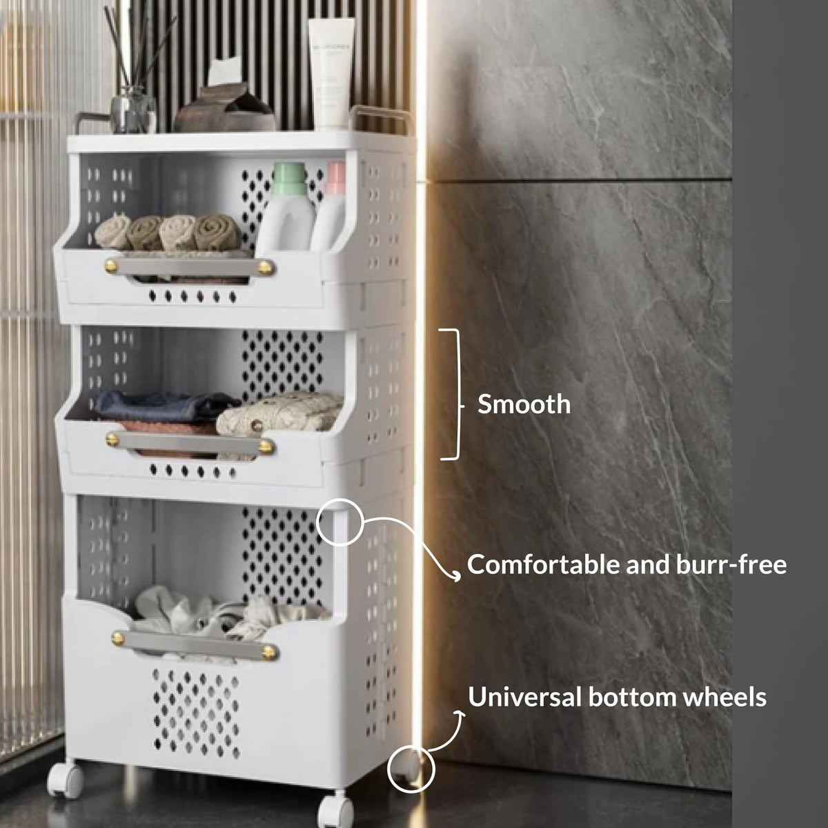 Homero 4 Layer Foldable Storage Cart with Wheels for Home & Kitchen