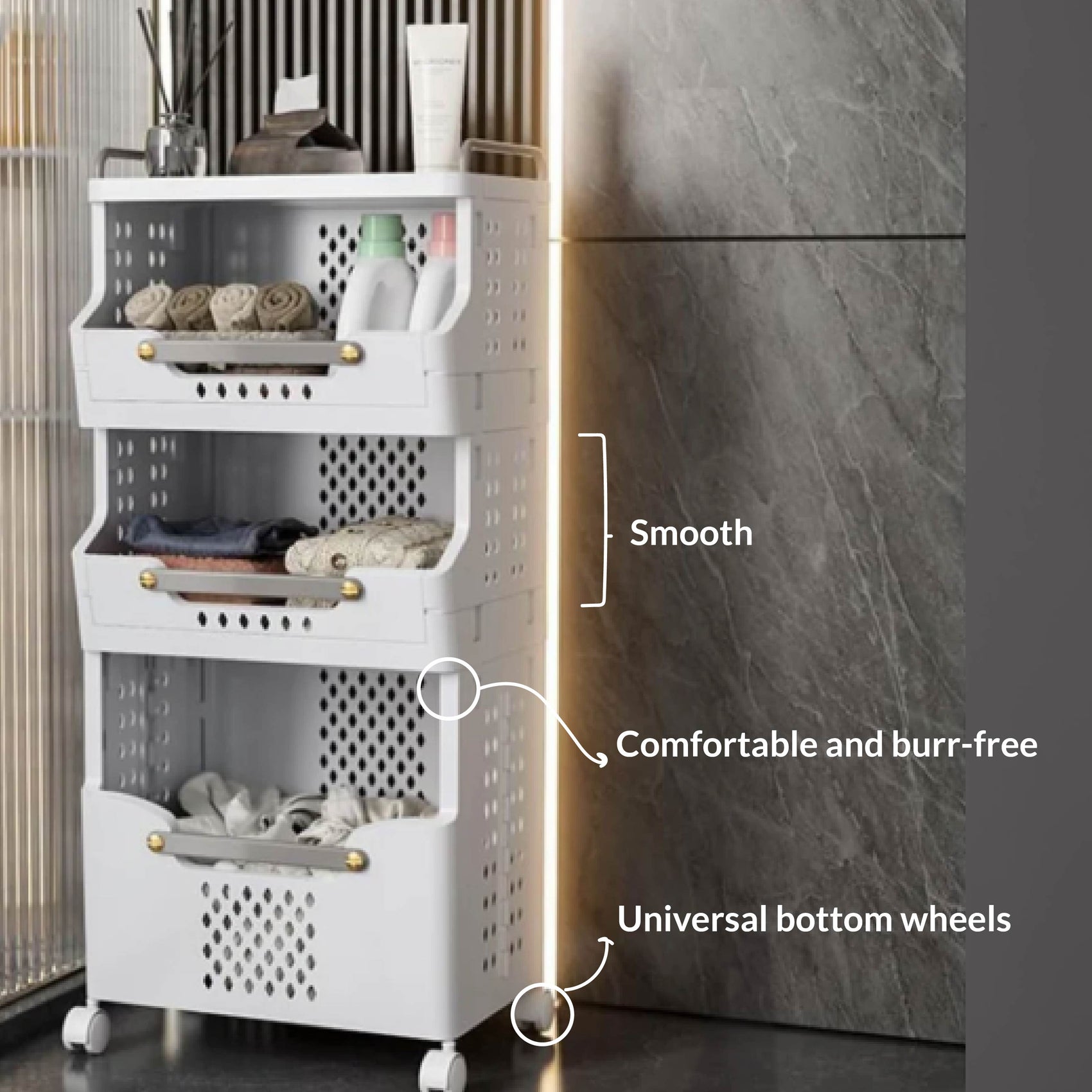 Homero 4 Layer Foldable Storage Cart with Wheels for Home & Kitchen