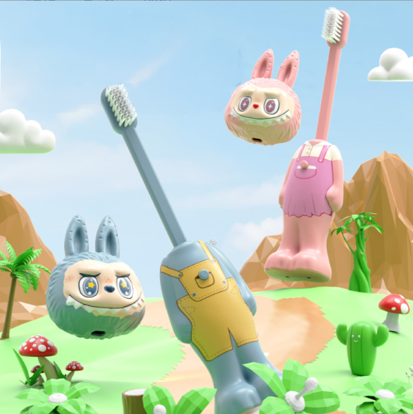 Homero Cute Labubu Ultra Soft Bristles Toothbrush 2 Piece (Pink and Bl