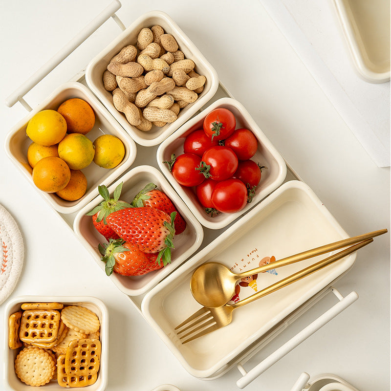 HOMERO Elegant Ceramic Snack Tray with 5-Serving Containers