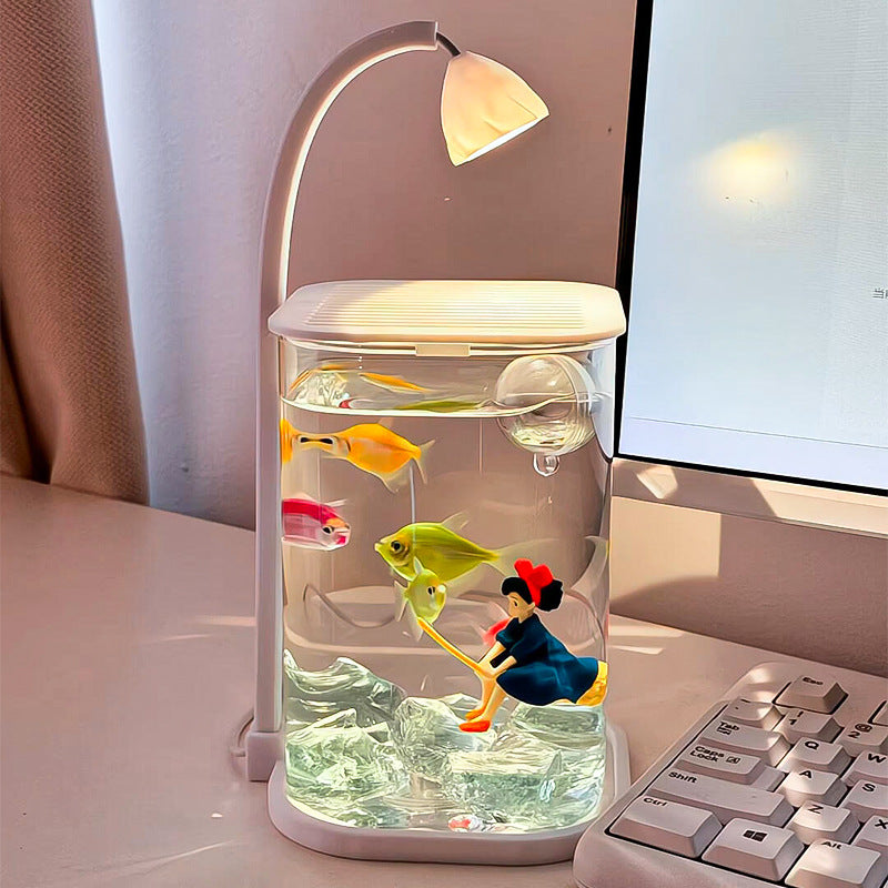 Tabletop Ice Crystal Glass Fish Tank with Lamp